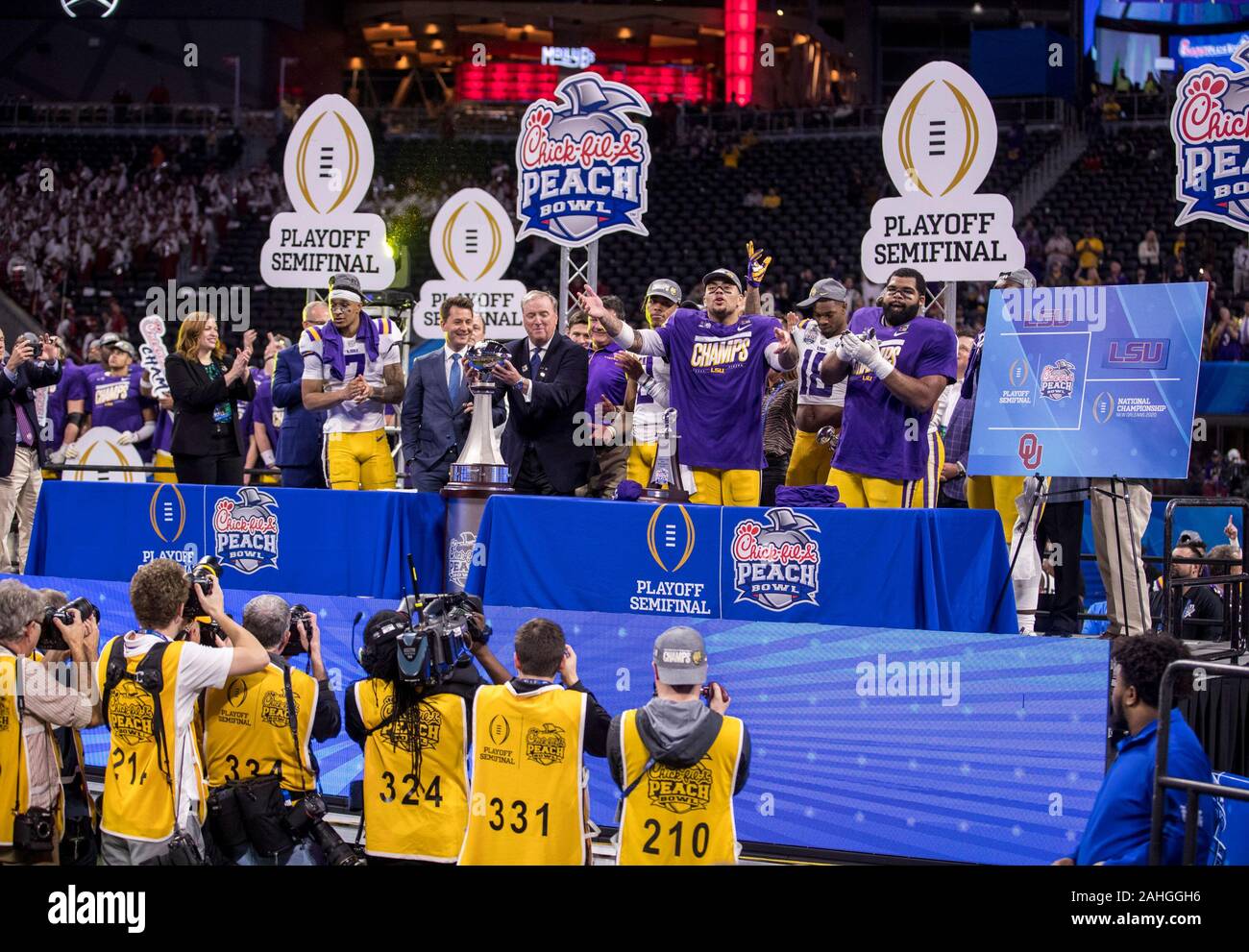 Atlanta, Georgia. 28th Dec, 2019. LSU players celebrate during the ...