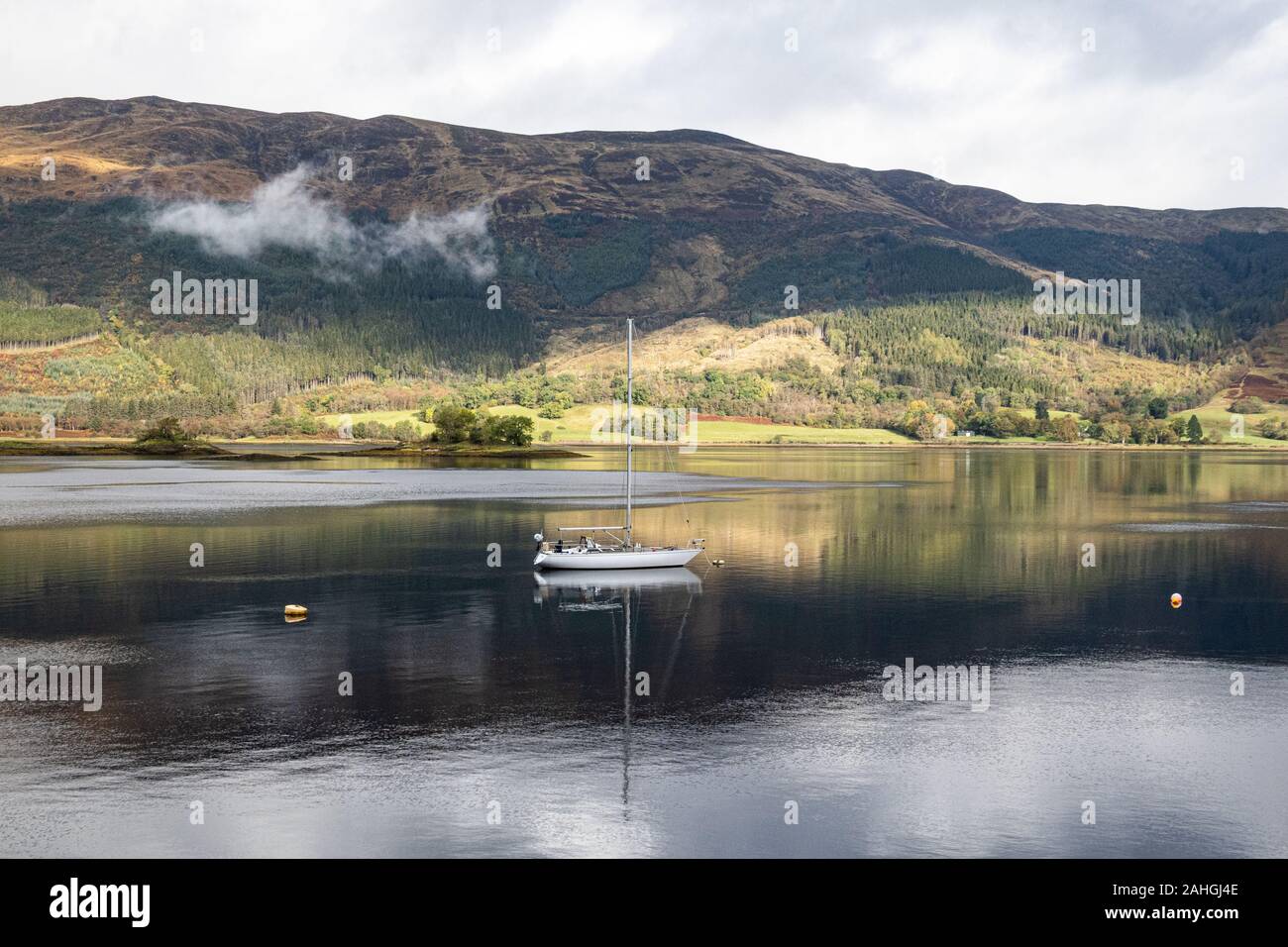 Boats at anchor at the former fishing village of Badachro, in the North ...