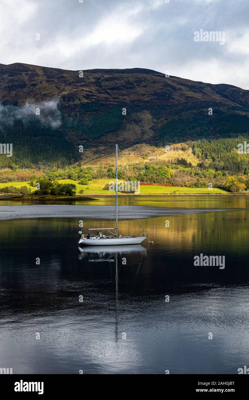 Boats at anchor at the former fishing village of Badachro, in the North ...