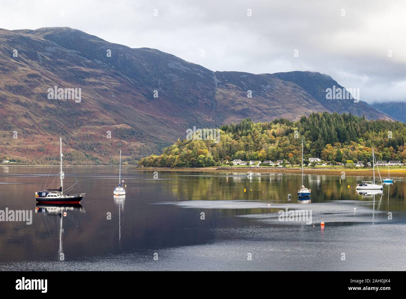 Boats at anchor at the former fishing village of Badachro, in the North ...