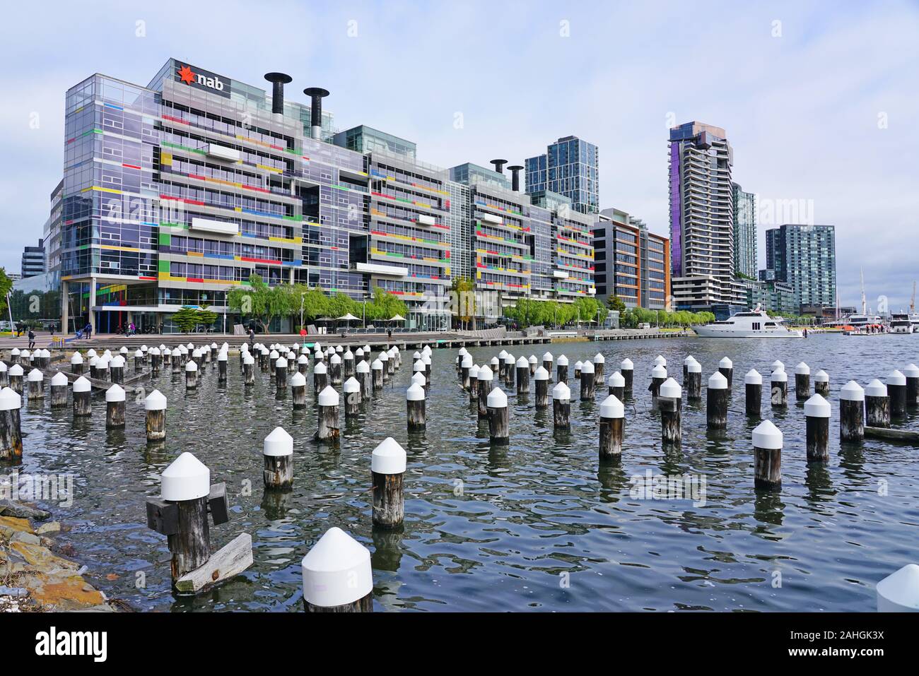 MELBOURNE, AUSTRALIA -15 JUL 2019- View of modern waterfront buildings ...