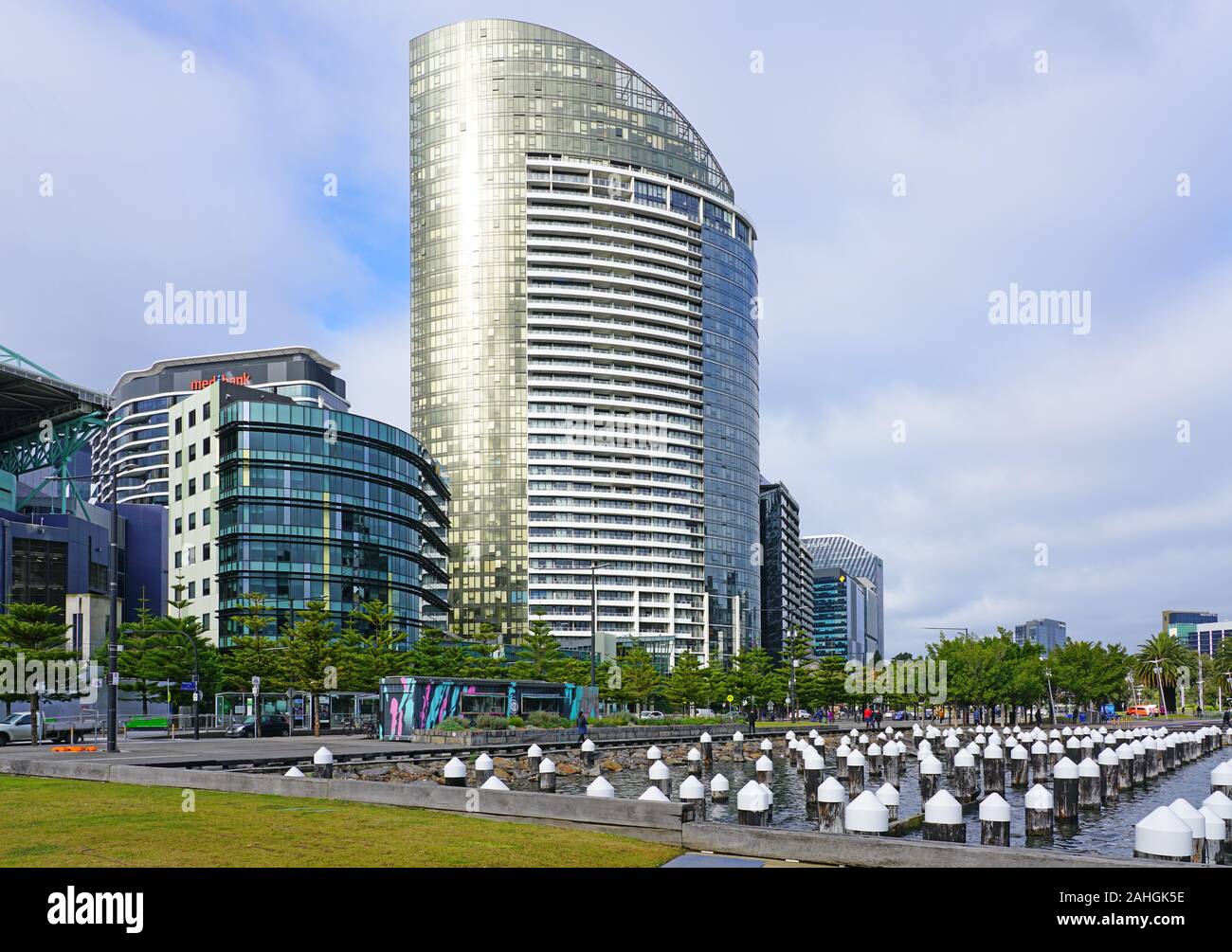 MELBOURNE, AUSTRALIA -15 JUL 2019- View of modern waterfront buildings ...