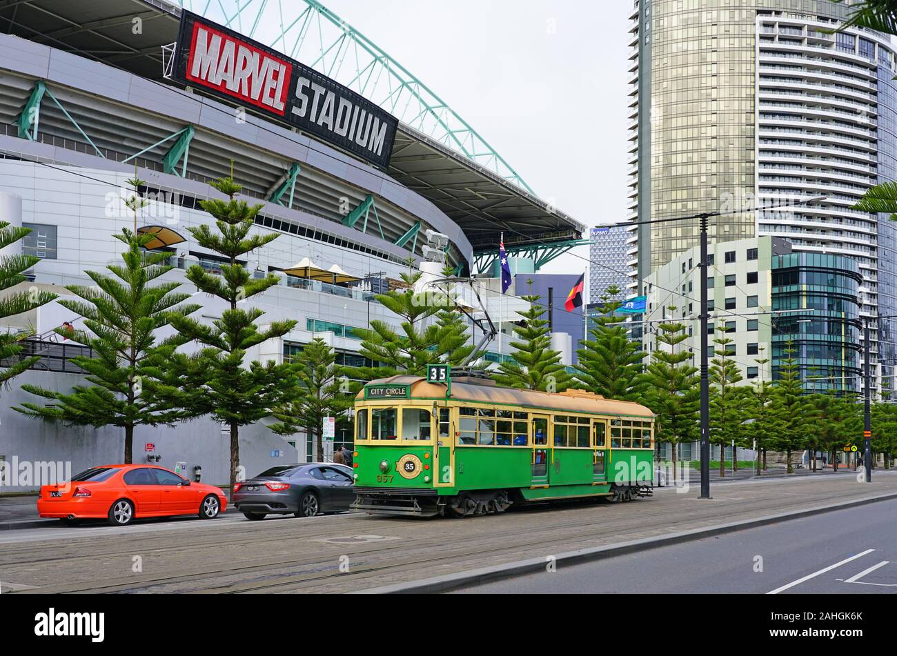 MELBOURNE, AUSTRALIA -15 JUL 2019- View of the Marvel Stadium ...