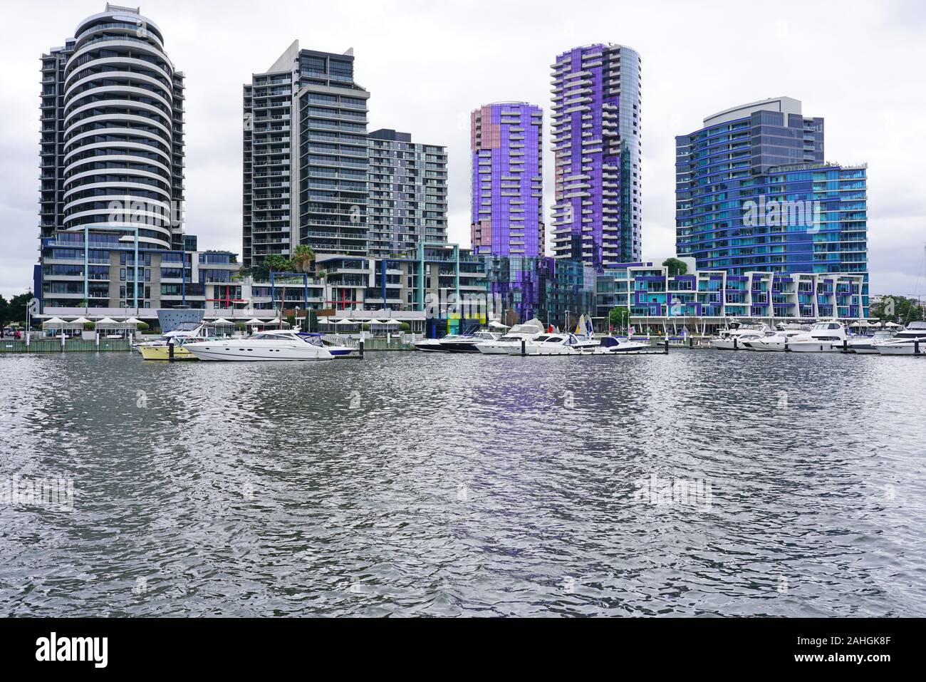 MELBOURNE, AUSTRALIA -15 JUL 2019- View of modern waterfront buildings ...