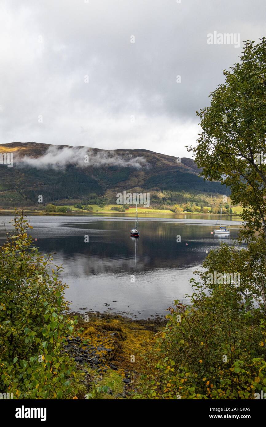 Boats at anchor at the former fishing village of Badachro, in the North ...