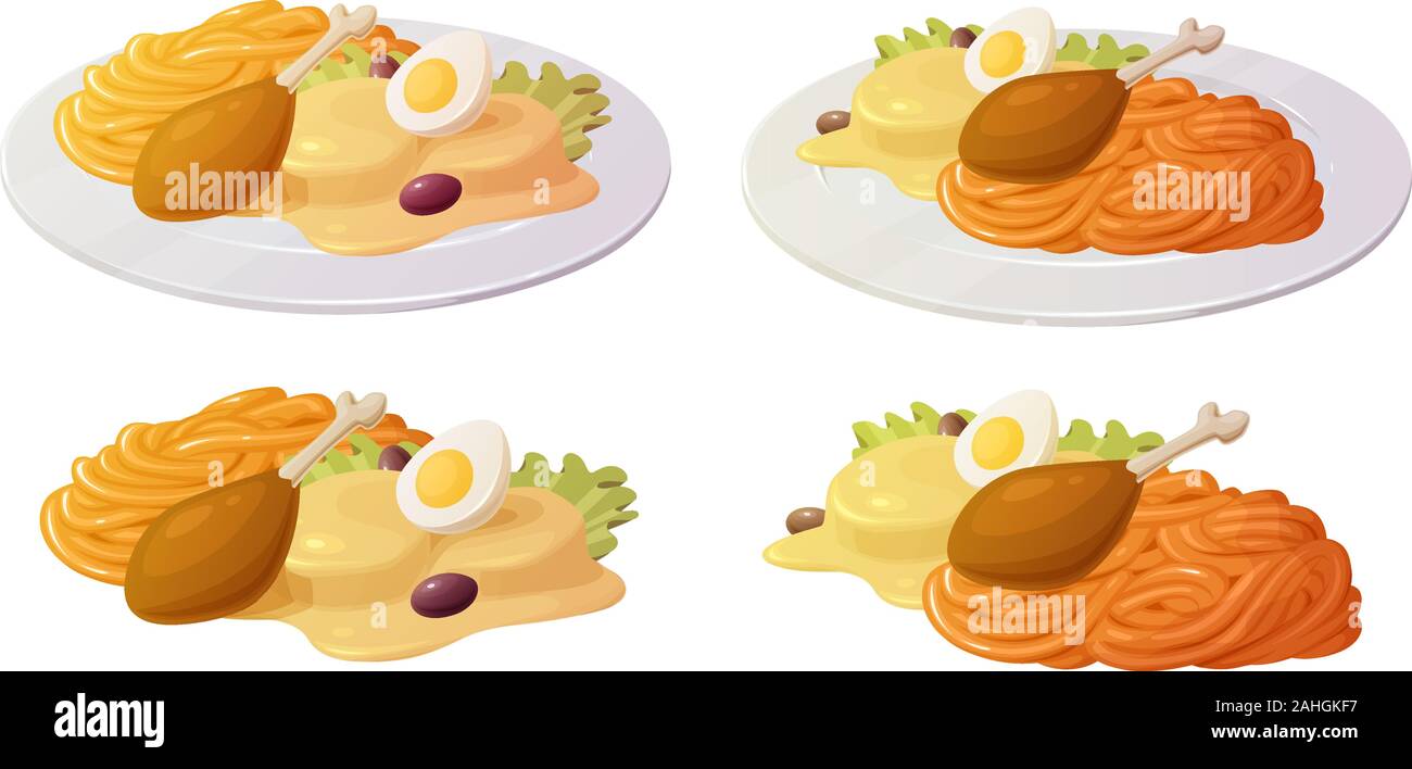 Vector illutration of the Peruvian dish tallarines rojos con papa a la ...