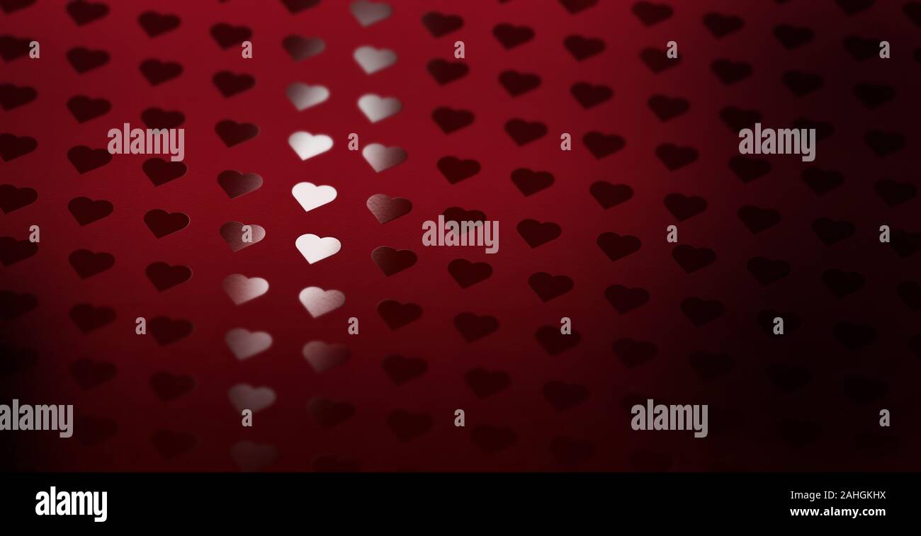 A heart pattern of spot uv varnish print on red note paper background ...