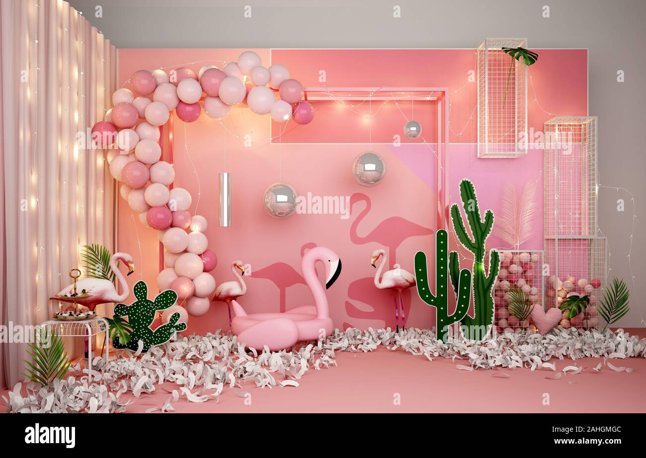3d render of celebration decor with balloons Stock Photo - Alamy