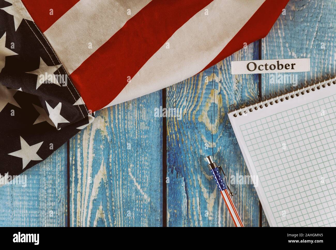 October month calendar year United States of America flag symbol of ...