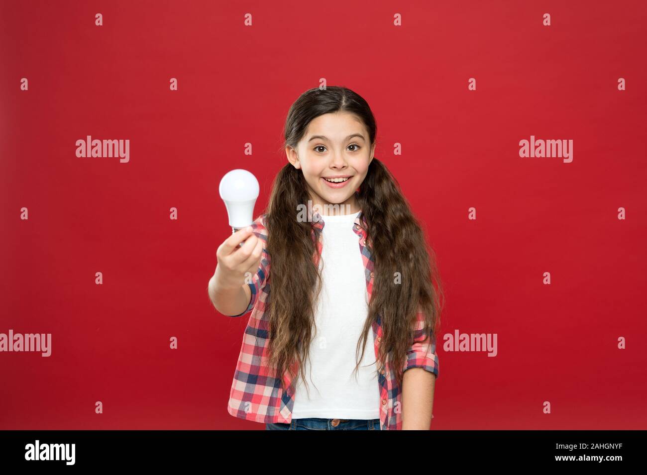 child hold light idea bulb. education concept. good thought solution ...