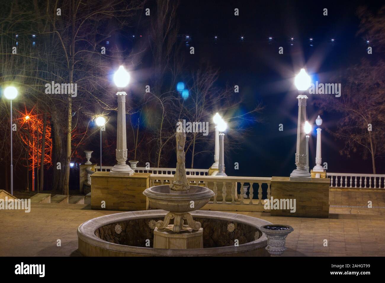 illumination of urban park in the night Stock Photo - Alamy