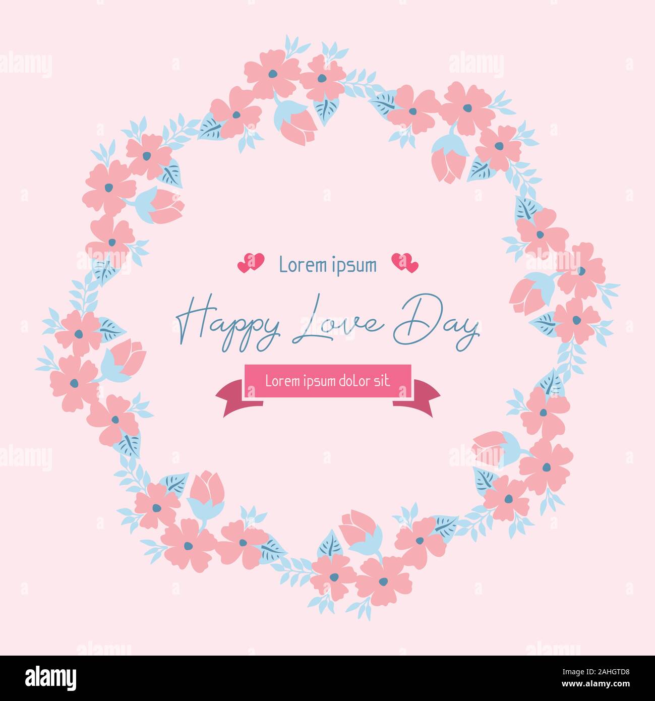 Happy love day invitation card design, with peach wreath beautiful ...