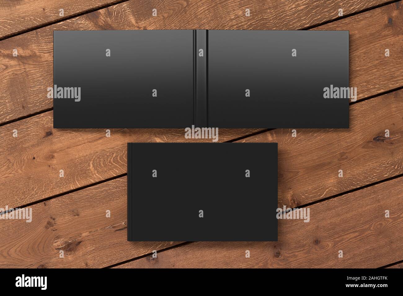 Blank black horizontal closed and open and upside down book cover on ...