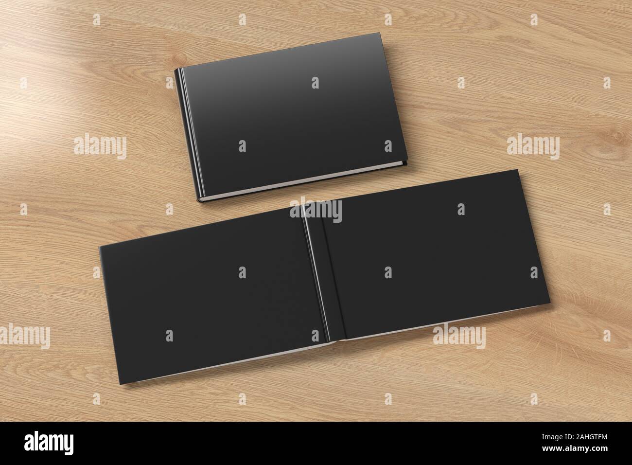 Blank black horizontal closed and open and upside down book cover on ...