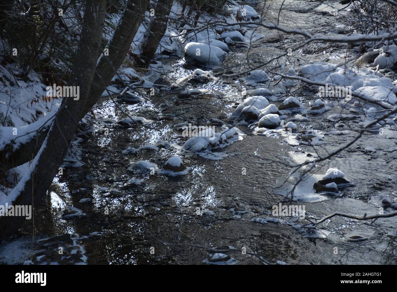 Small stream freezing up at beginning of winter Stock Photo - Alamy