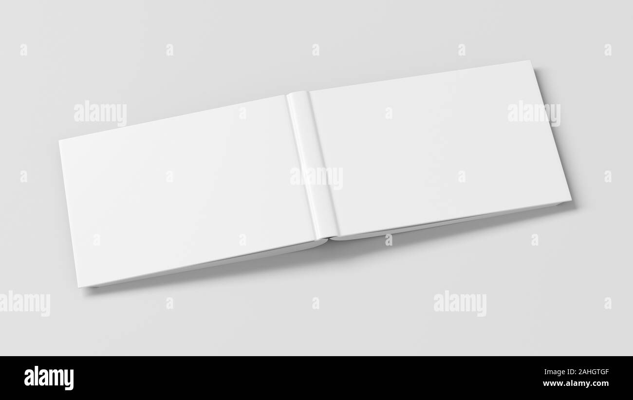 Blank white horizontal open and upside down book cover on white ...