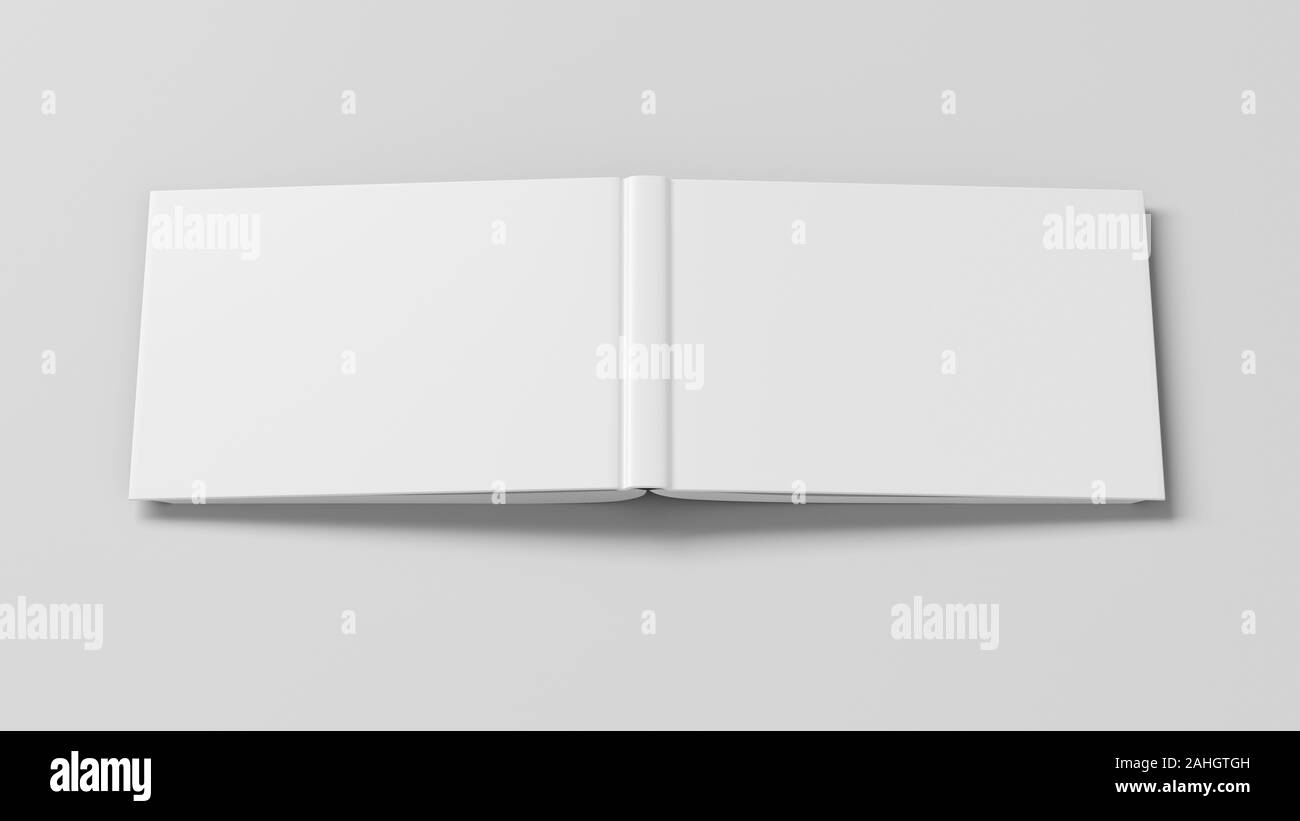 Blank white horizontal open and upside down book cover on white ...