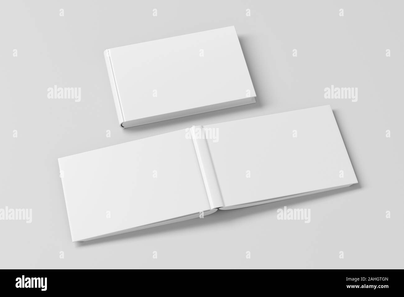 Blank white horizontal closed and open and upside down book cover on ...