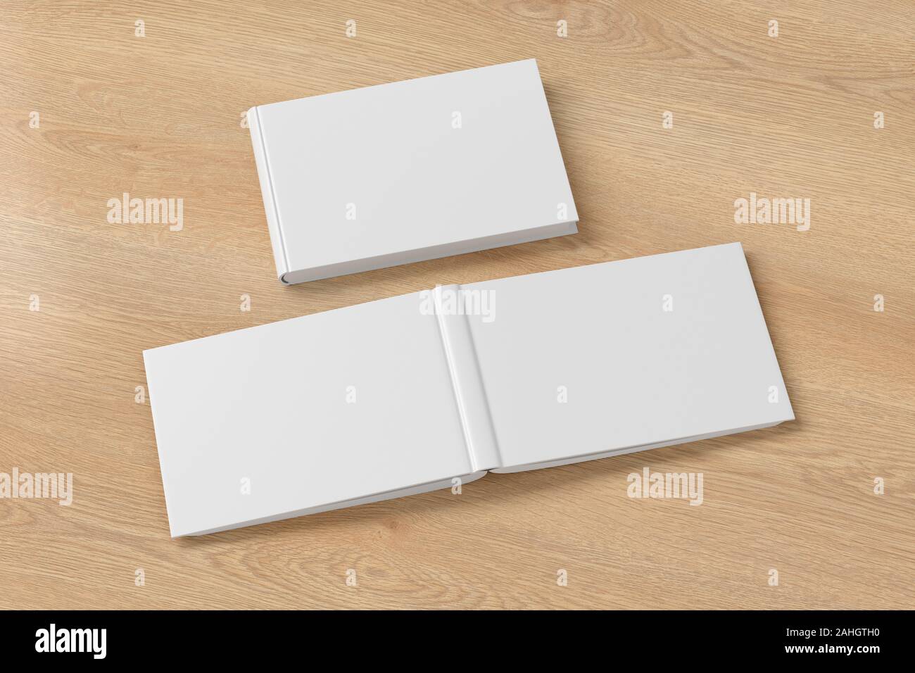 Blank white horizontal closed and open and upside down book cover on ...