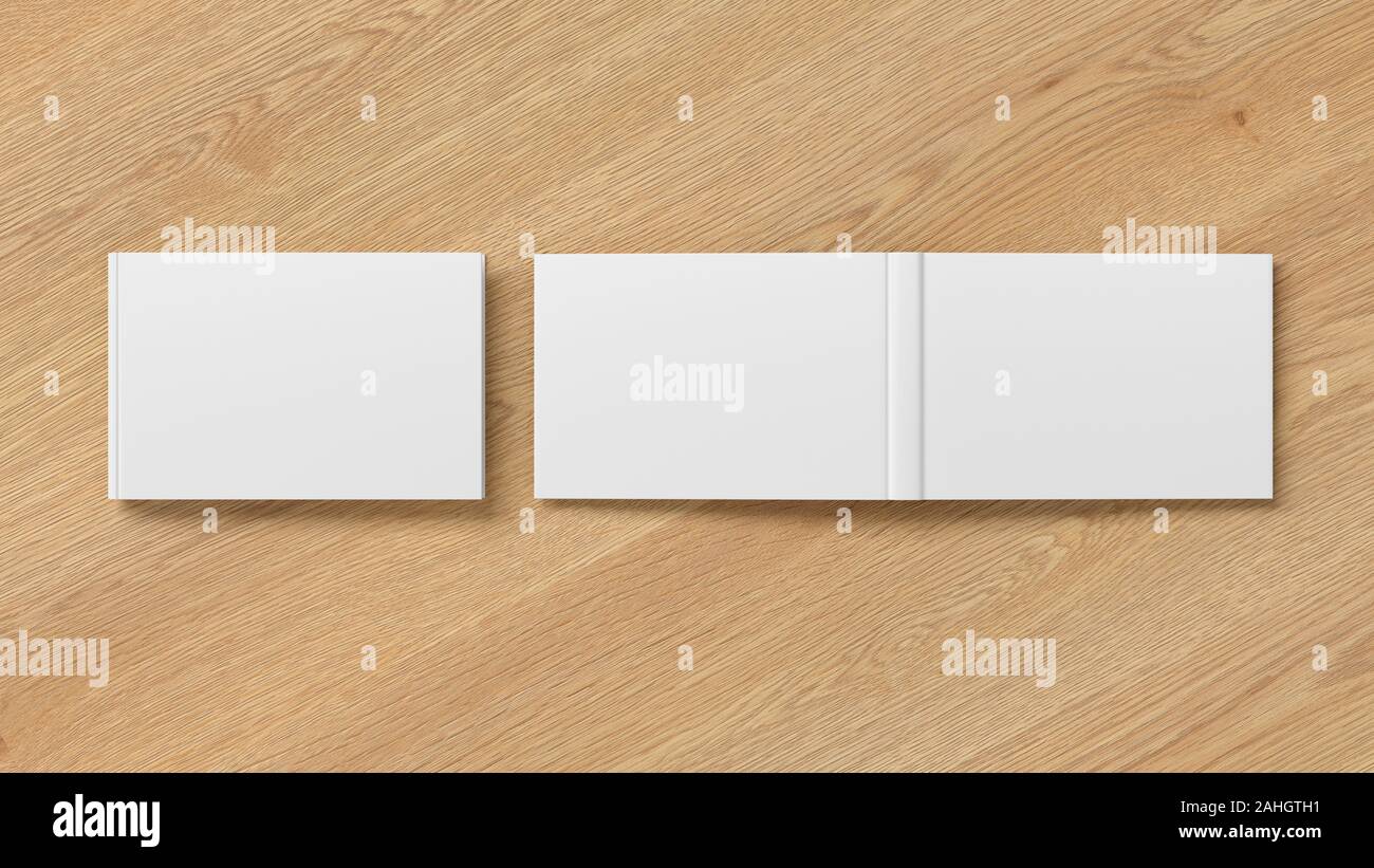 Blank white horizontal closed and open and upside down book cover on ...