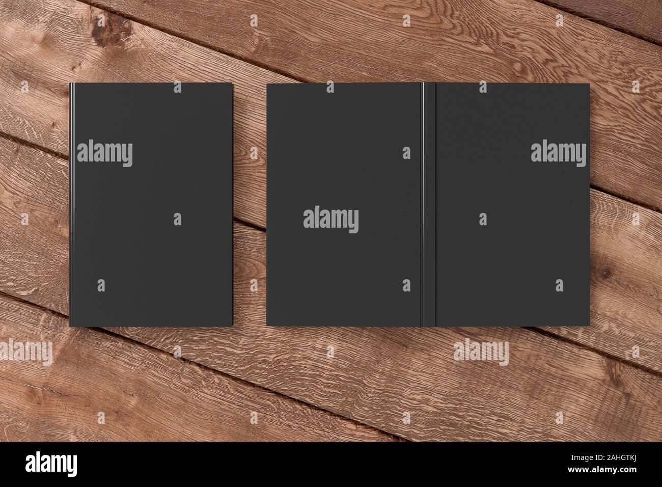 Blank black vertical closed and open and upside down book cover on ...