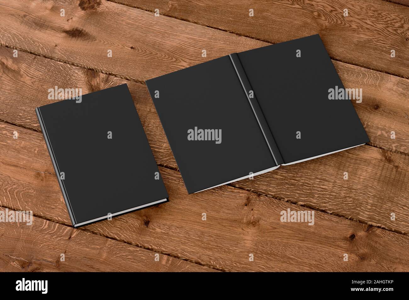Blank black vertical closed and open and upside down book cover on ...