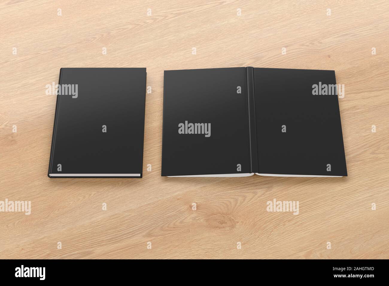 Blank black vertical closed and open and upside down book cover on ...