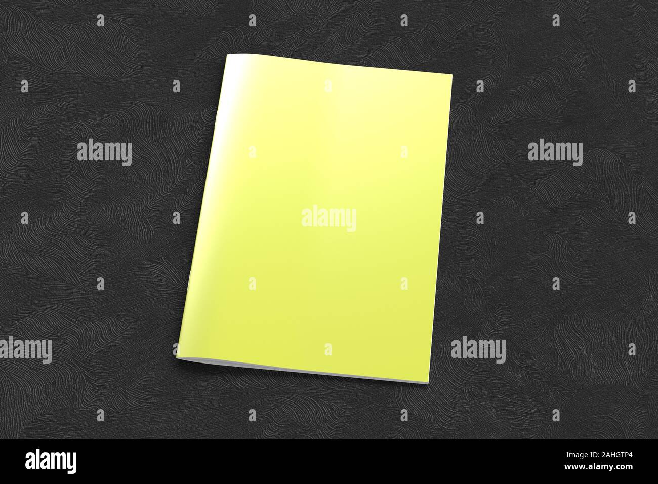 Yellow brochure or booklet cover mock up on black background. Isolated ...