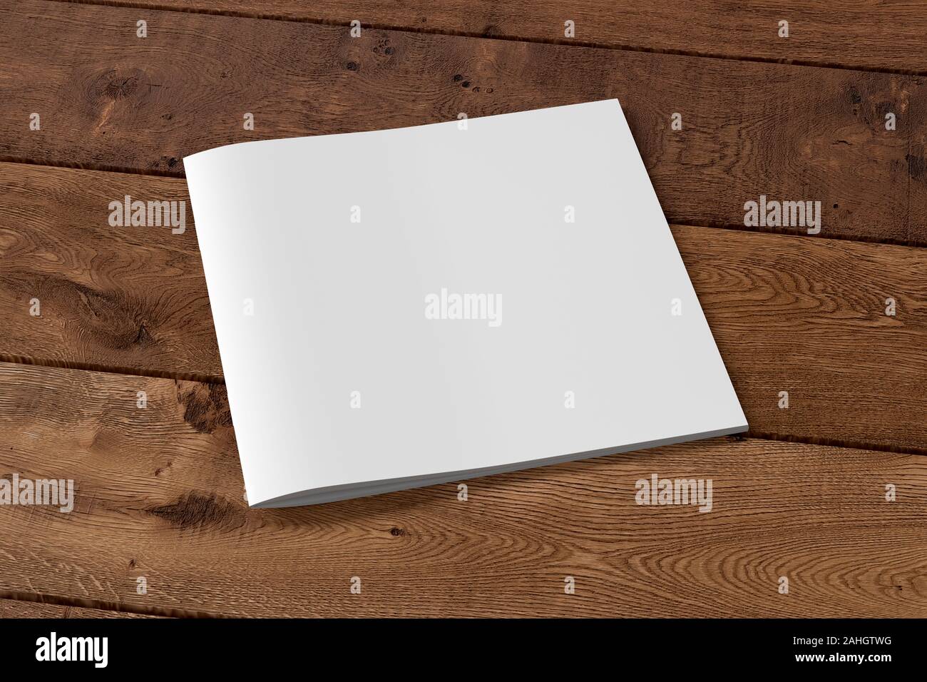 Square brochure or booklet cover mock up on wooden background. Isolated ...