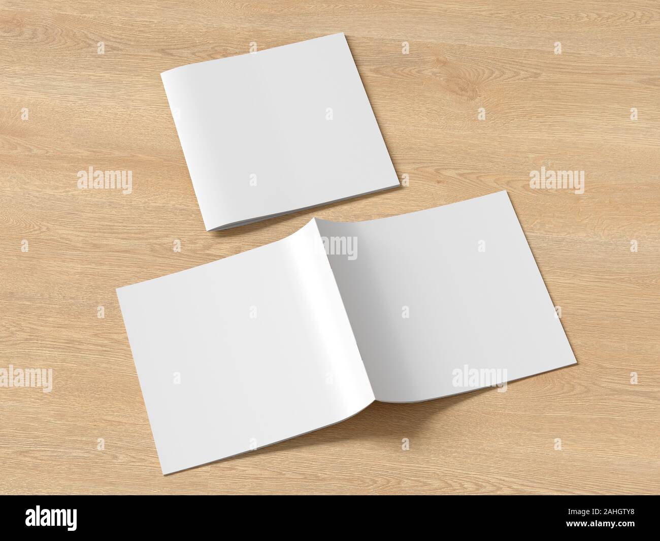Square brochure or booklet cover mock up on wooden background. Closed ...