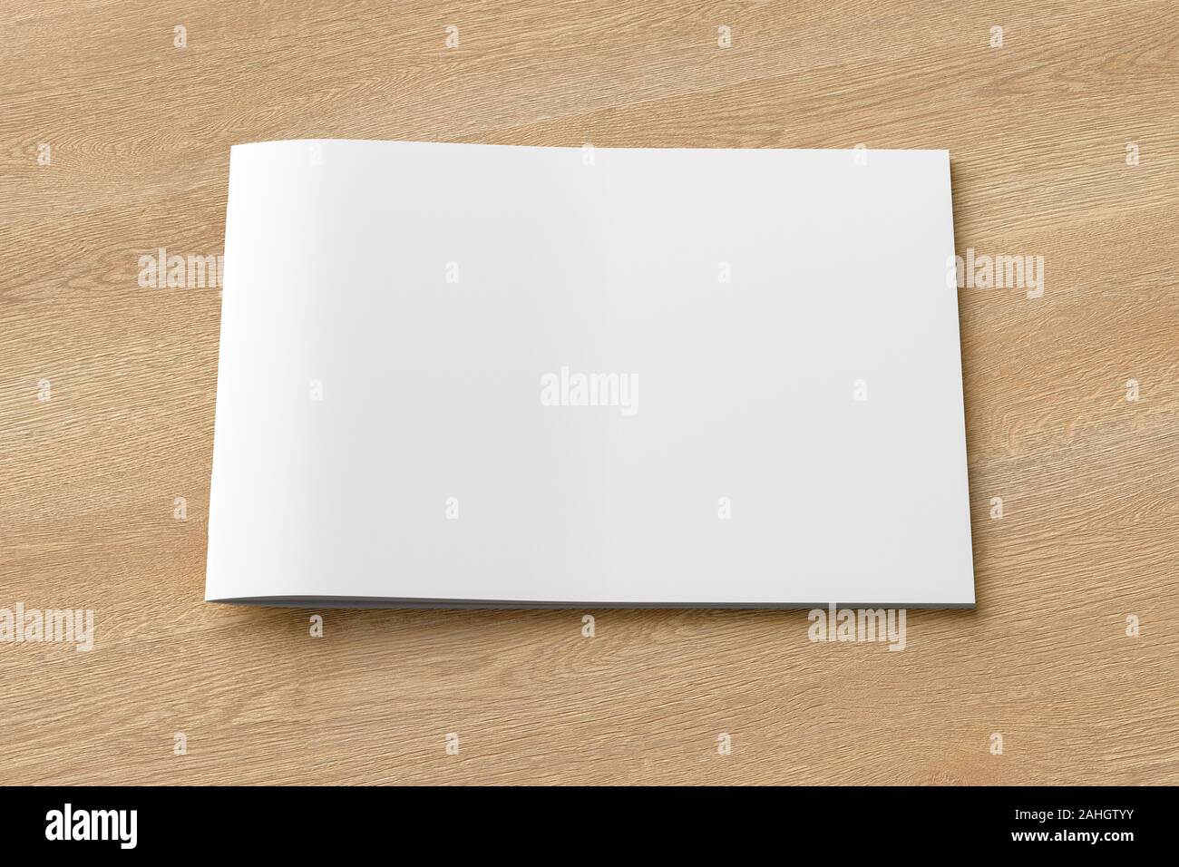 Horizontal brochure or booklet cover mock up on wooden background ...