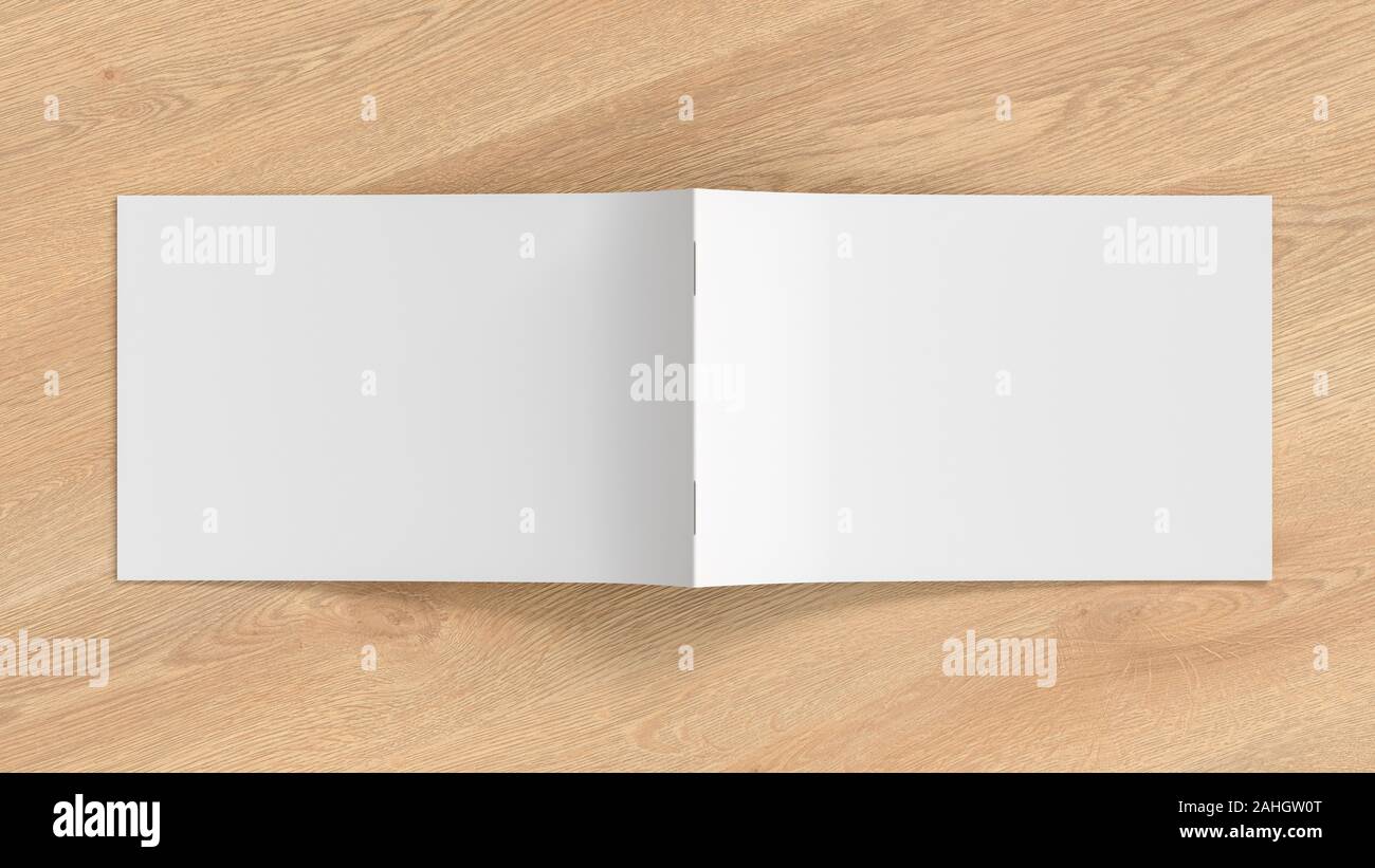 Horizontal brochure or booklet cover mock up on wooden background ...