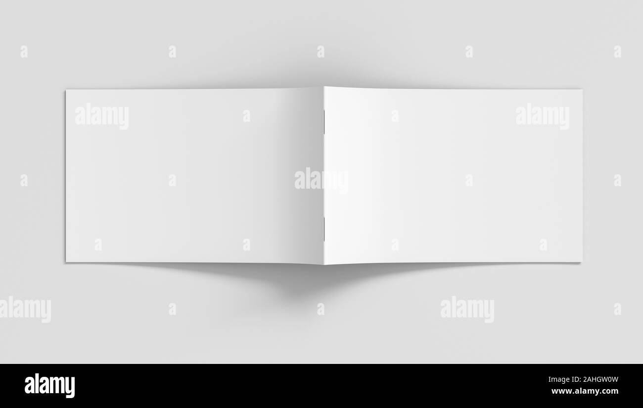 Horizontal brochure or booklet cover mock up on white. Brochure is open ...