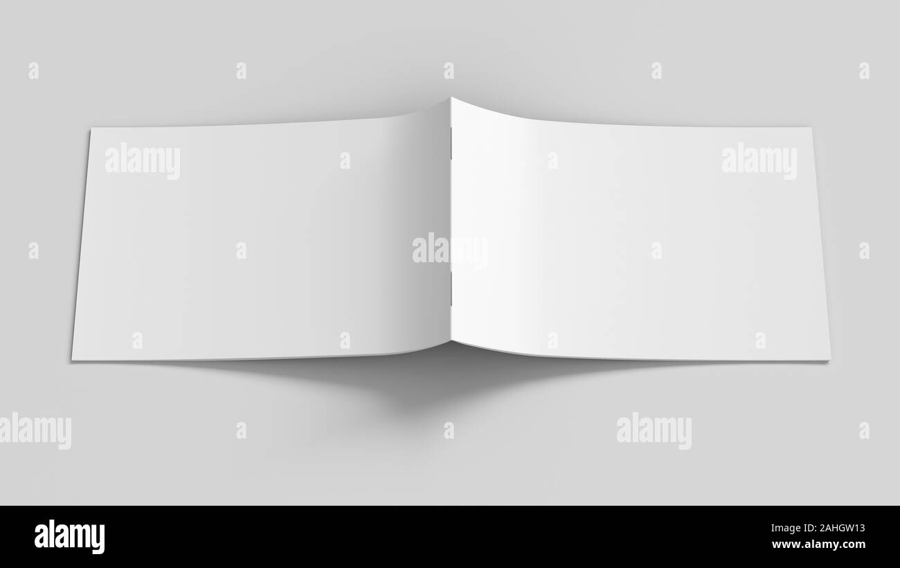 Horizontal brochure or booklet cover mock up on white. Brochure is open ...