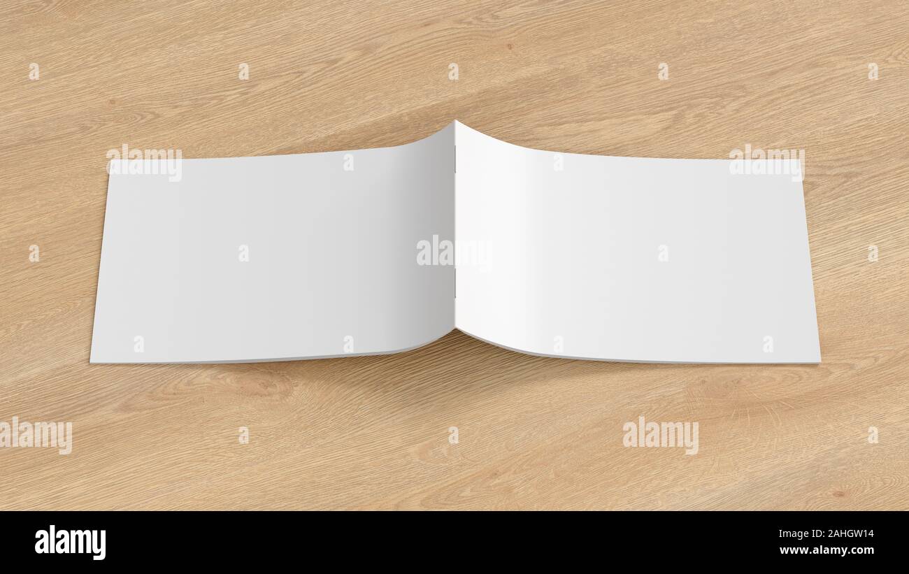 Horizontal brochure or booklet cover mock up on wooden background ...