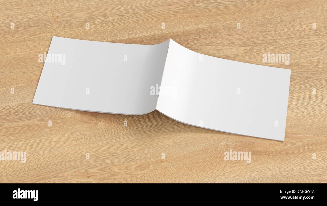 Horizontal brochure or booklet cover mock up on wooden background ...