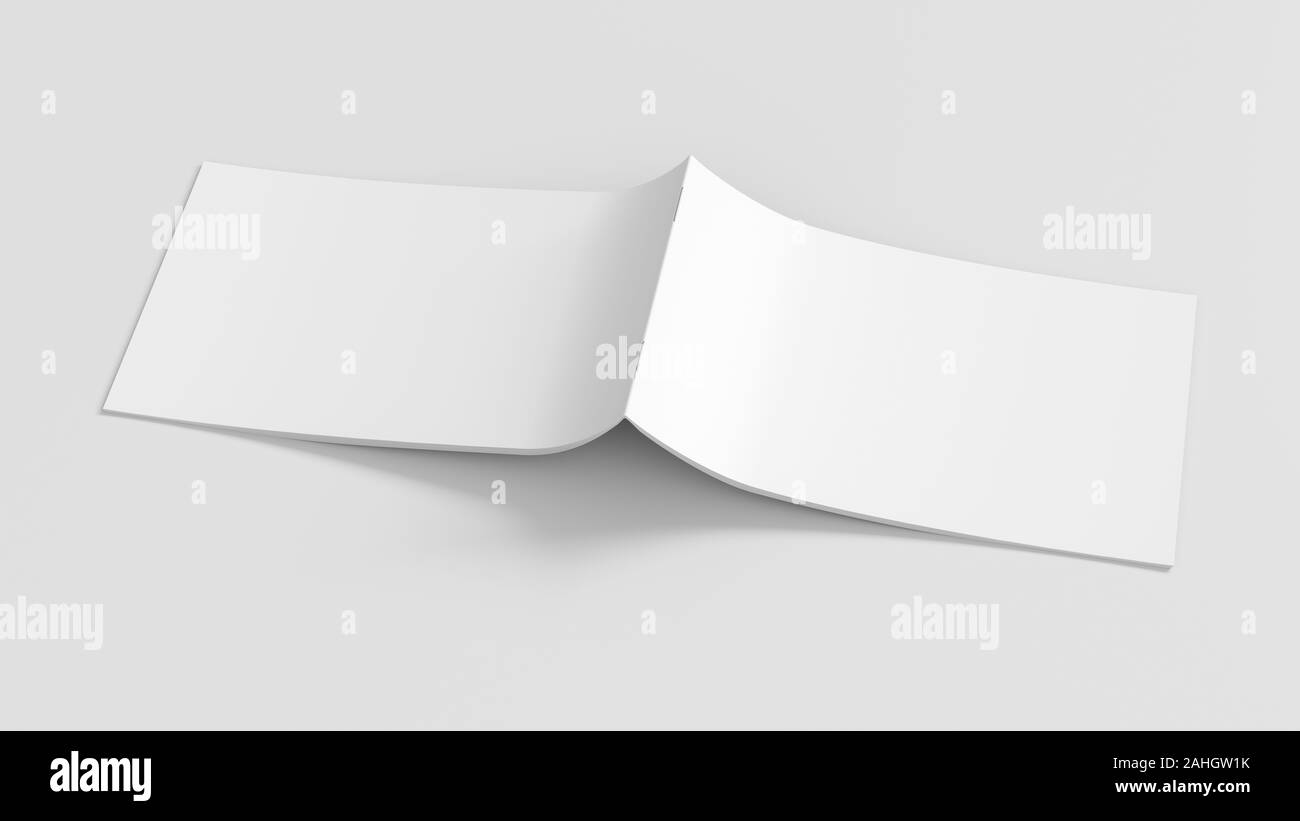 Horizontal brochure or booklet cover mock up on white. Brochure is open ...