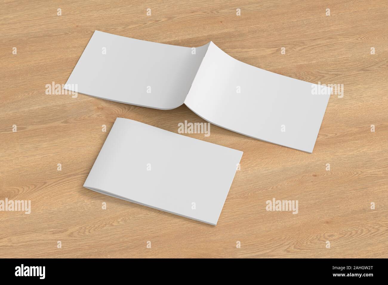 Horizontal brochure or booklet cover mock up on wooden background ...