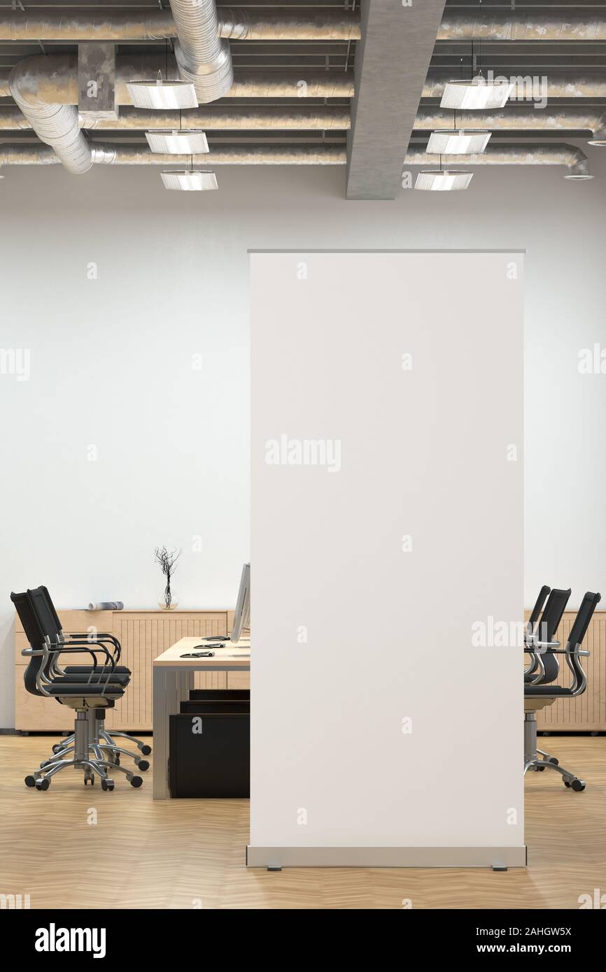 Blank roll up banner stand in white office interior Stock Photo - Alamy