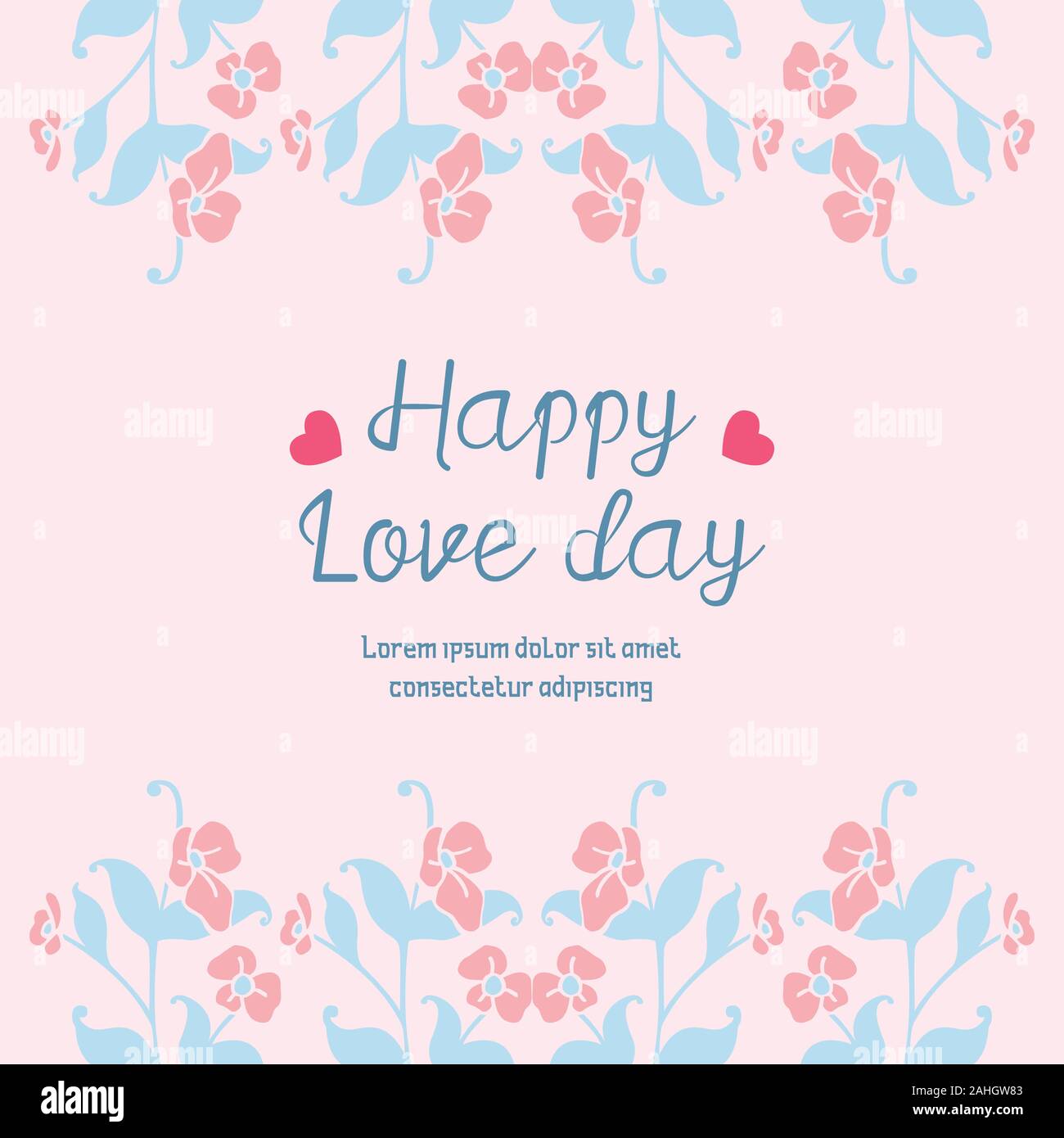 Elegant Happy love day greeting card design, with seamless wreath frame ...