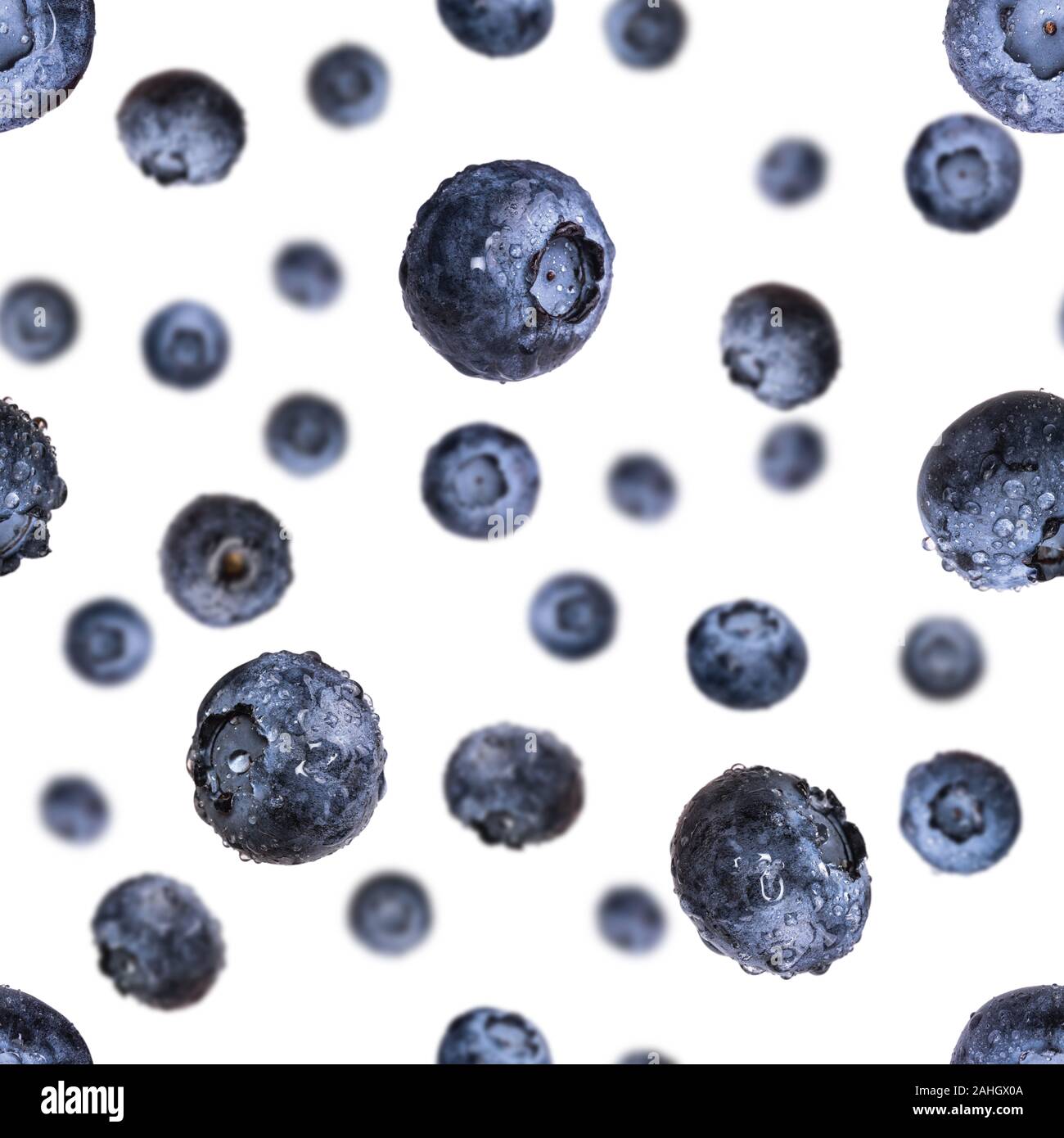 Seamless pattern with falling fresh blueberries isolated on white ...