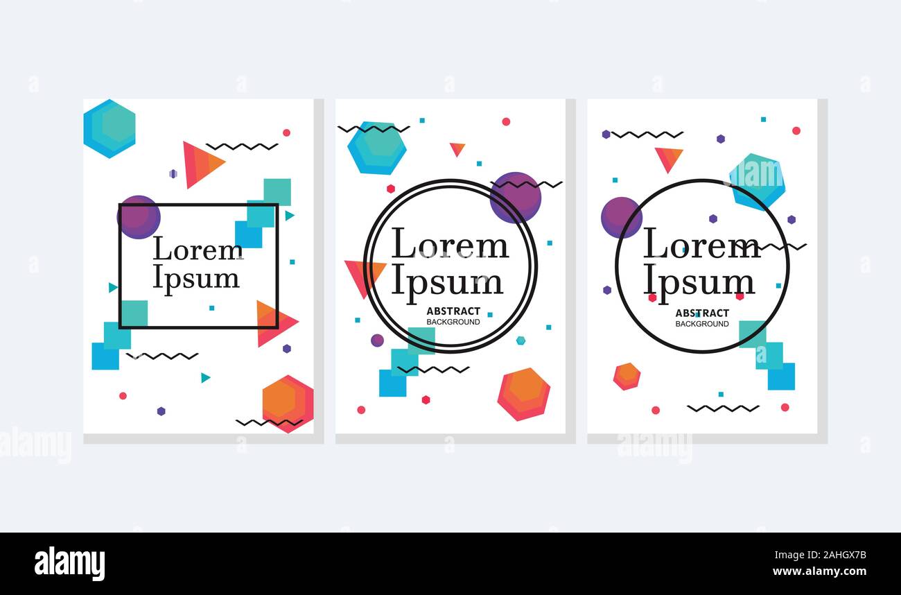 Placard templates set with abstract memphis geometric design, colorful ...