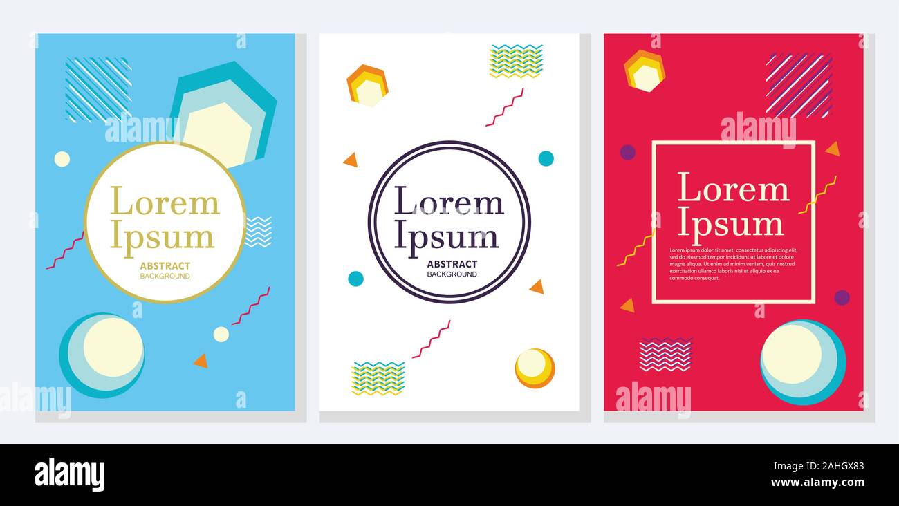 Placard templates set with abstract memphis geometric design, colorful ...