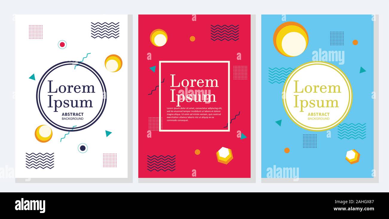 Placard templates set with abstract memphis geometric design, colorful ...