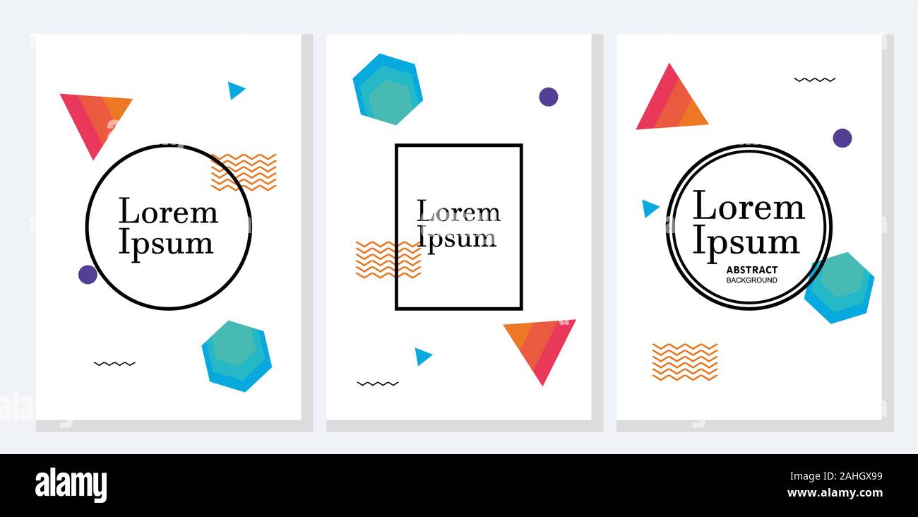 Placard templates set with abstract memphis geometric design, colorful ...