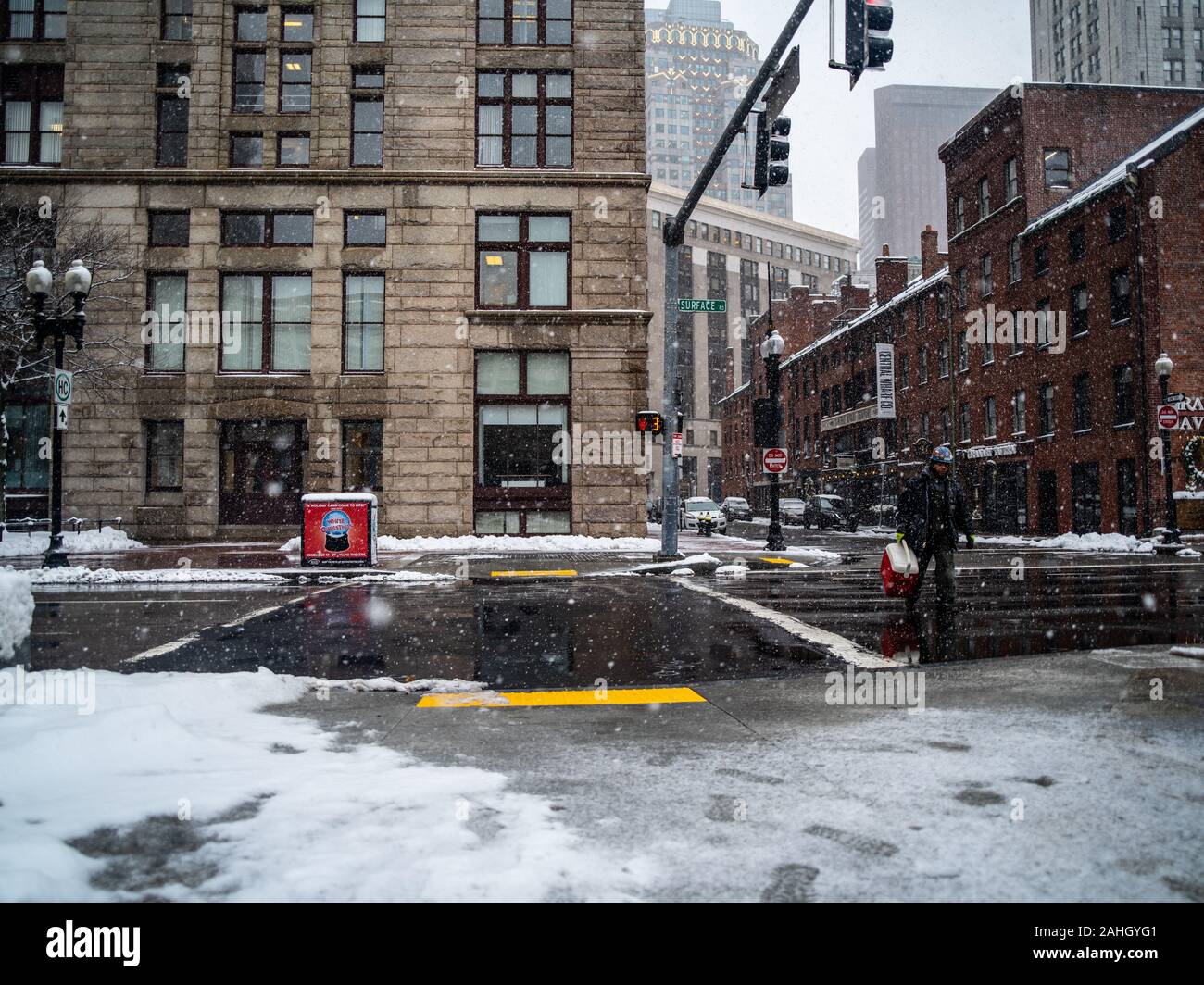 Boston Massachusetts, December 3rd, 2019: A Construction Worker Crosses ...