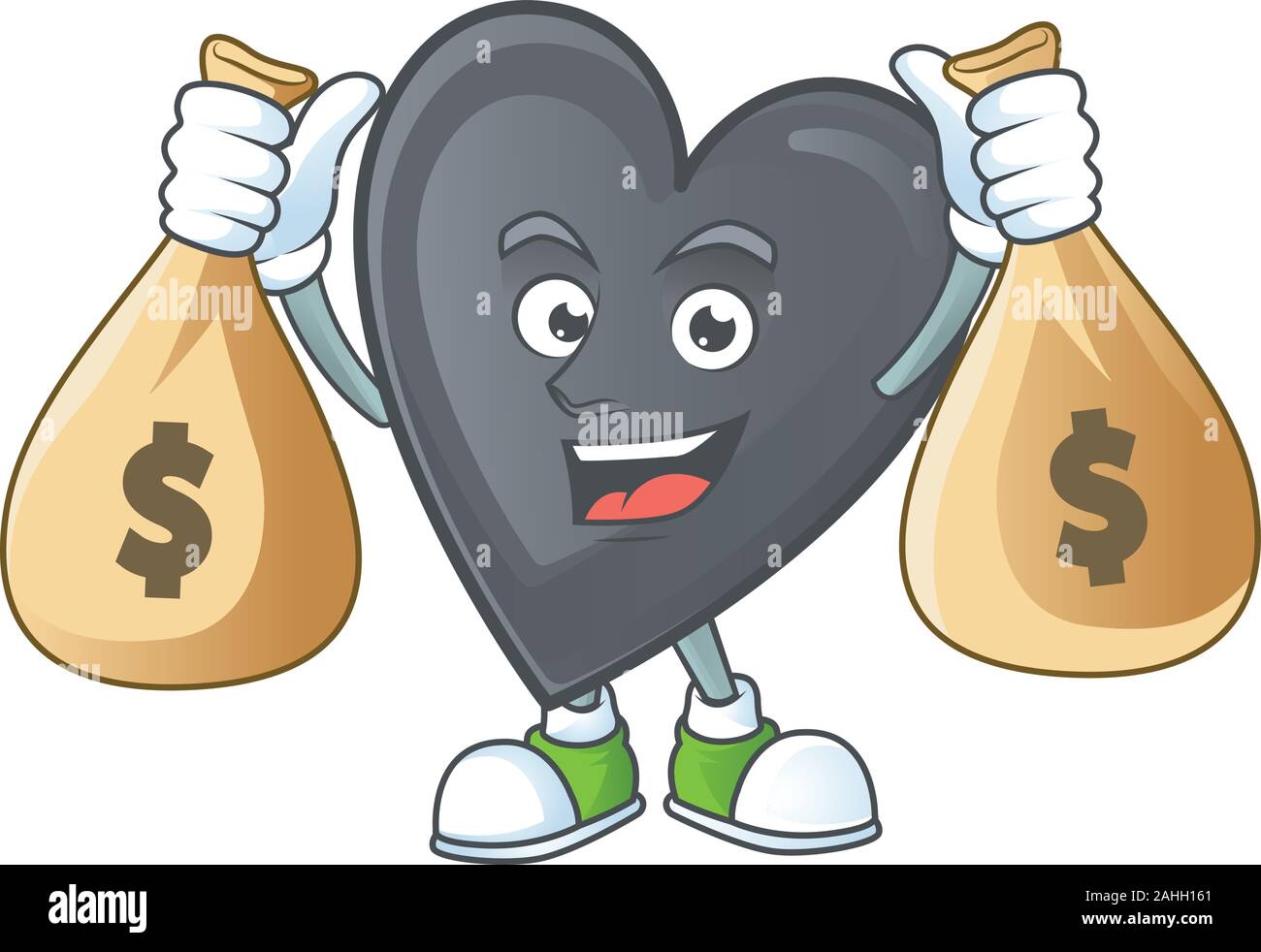 Happy black love cartoon character with two money bags Stock Vector ...