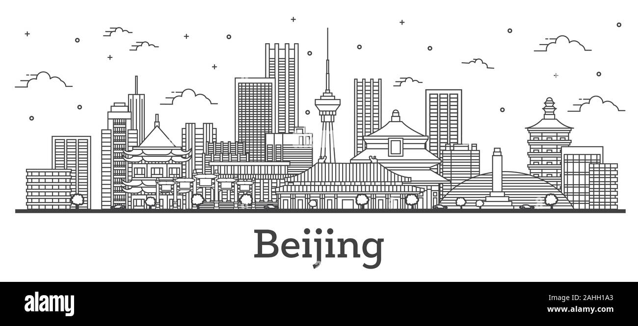 Outline Beijing China City Skyline with Modern Buildings Isolated on ...