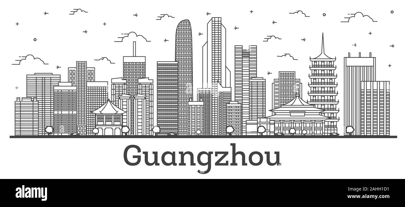 Outline Guangzhou China City Skyline with Modern Buildings Isolated on ...