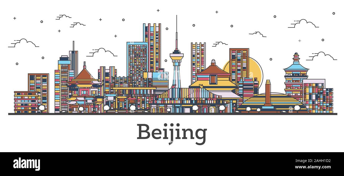 Outline Beijing China City Skyline with Color Buildings Isolated on ...